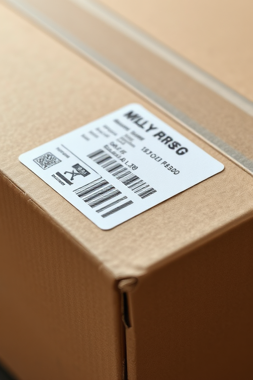 Close-Up View of a Shipping Box with Barcode and Label Details
