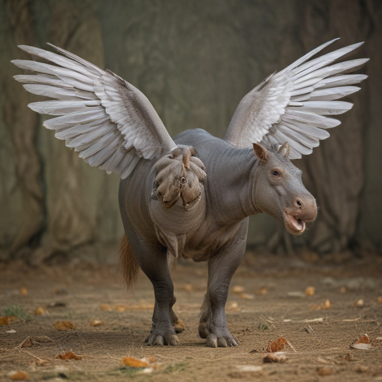 a fictitious animal, with the body and legs of a hippopotamus, the head ...