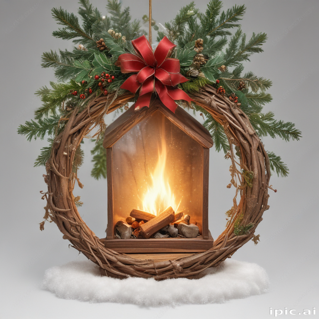 Cozy Holiday Wreath with a Warm Fire Display for Festive Cheer