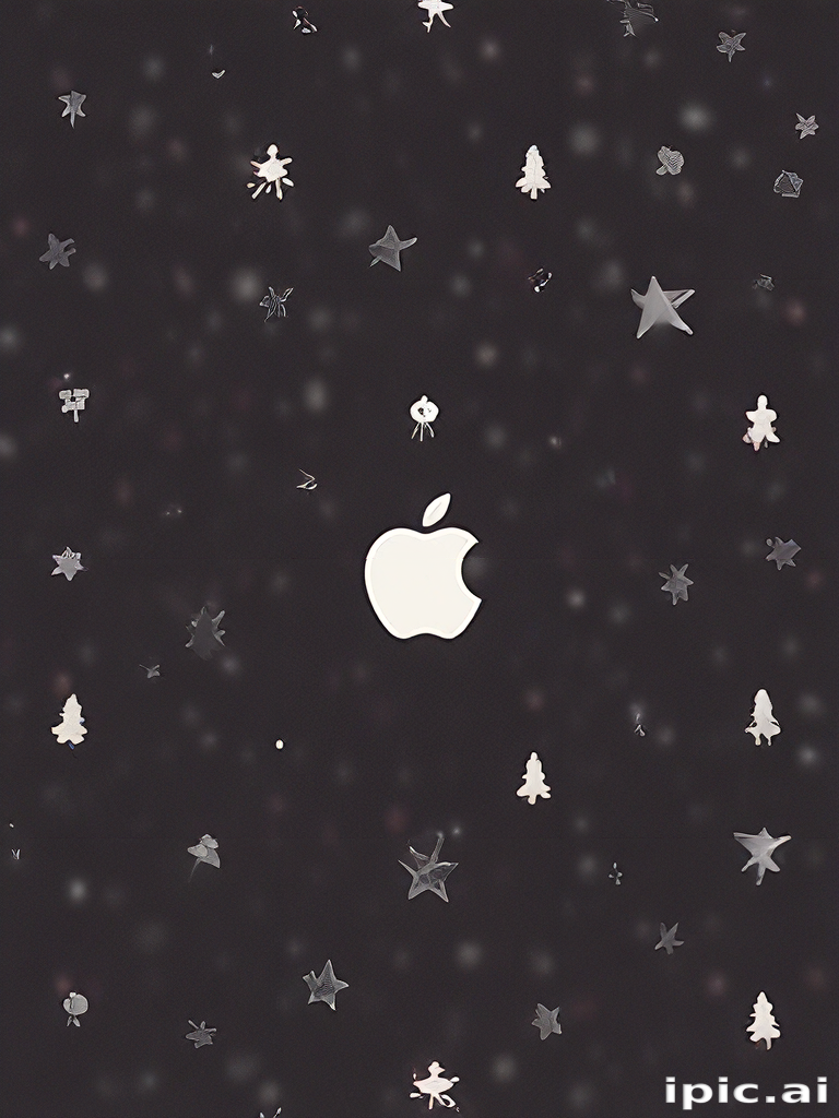 Festive Apple Logo Surrounded by Winter-Themed Icons and Snowflakes