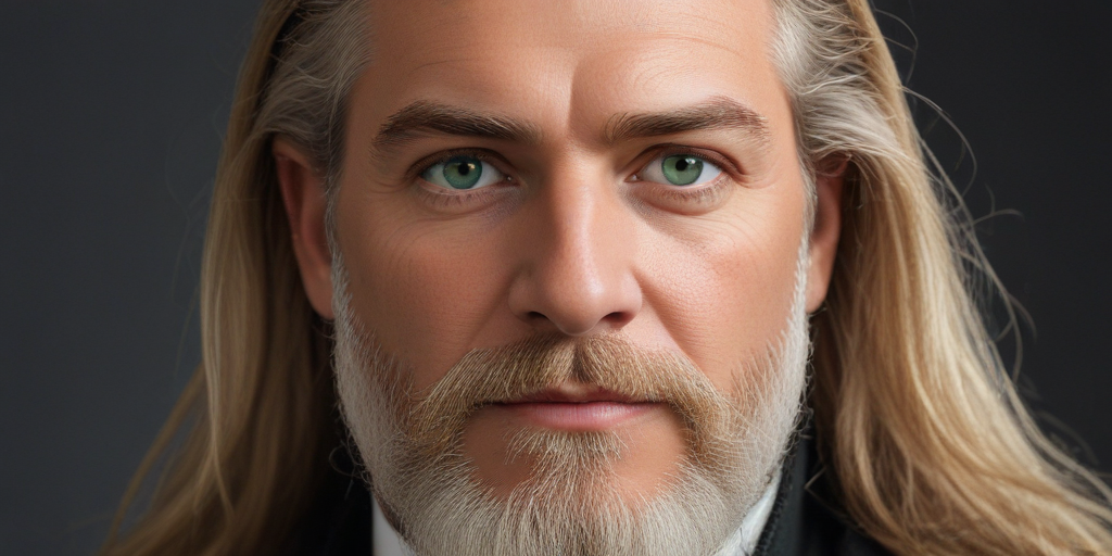 Masculine Elder Tudor Duke, blonde greying hair & beard green eyes