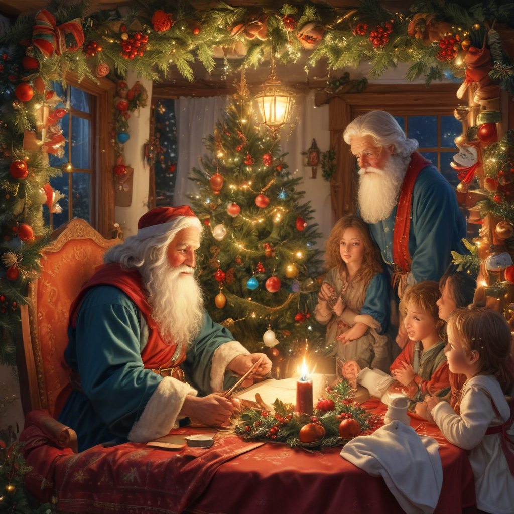 Santa and Friends Gather Around the Festive Table for Christmas Cheer