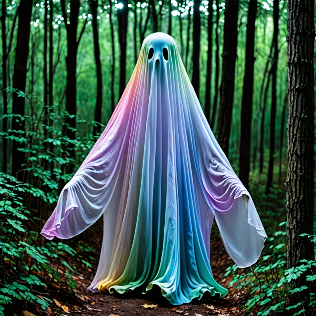 rainbow ghost in the woods at night