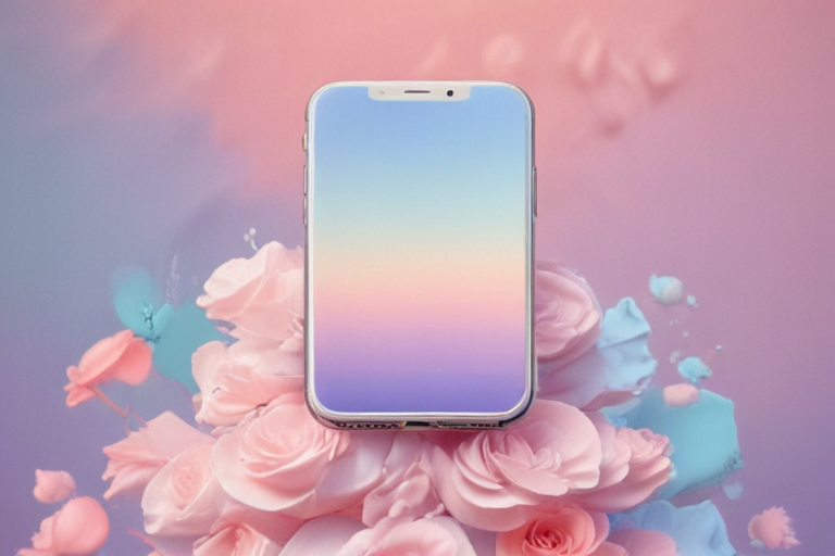 Delicate Smartphone Surrounded by Beautiful, Soft Pink and Blue Roses