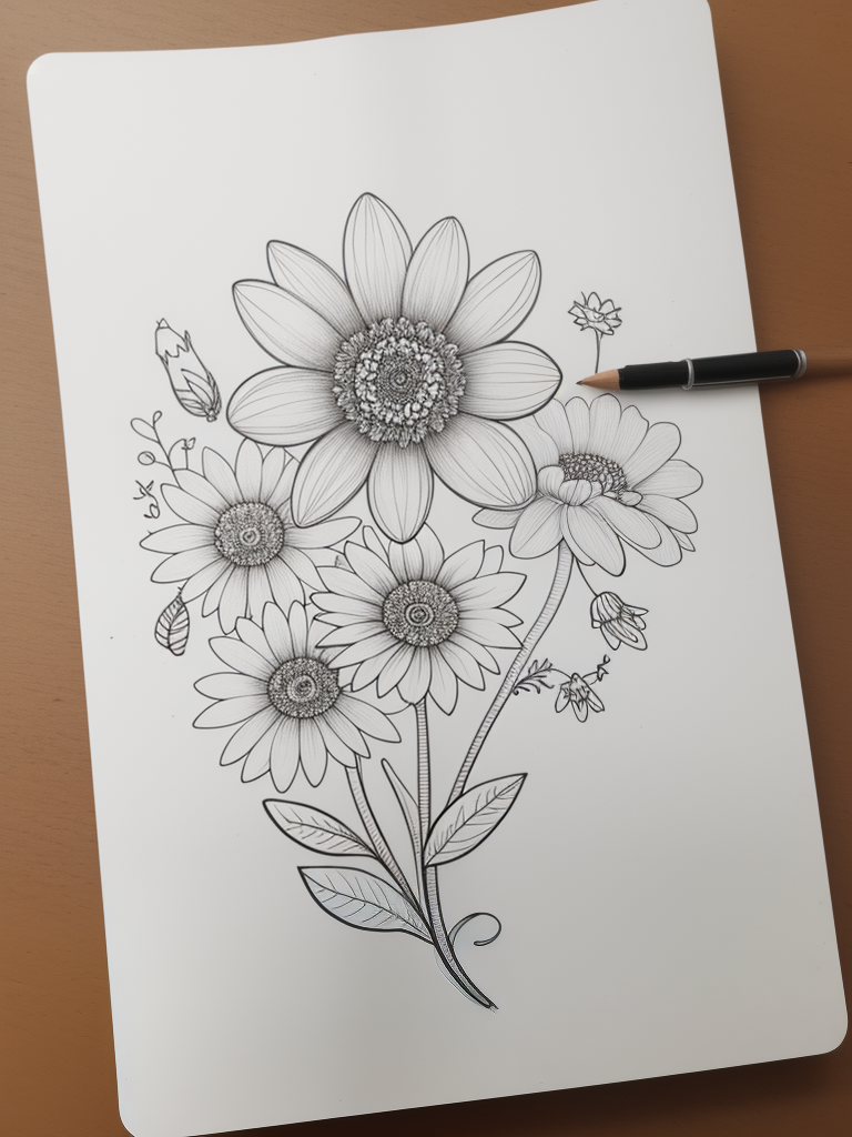 Intricate Hand-Drawn Floral Design Featuring Various Beautiful Flower Types