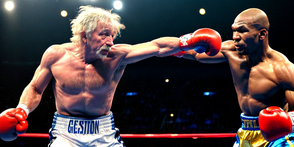 albert einstein knocking out mike tyson in a boxing match