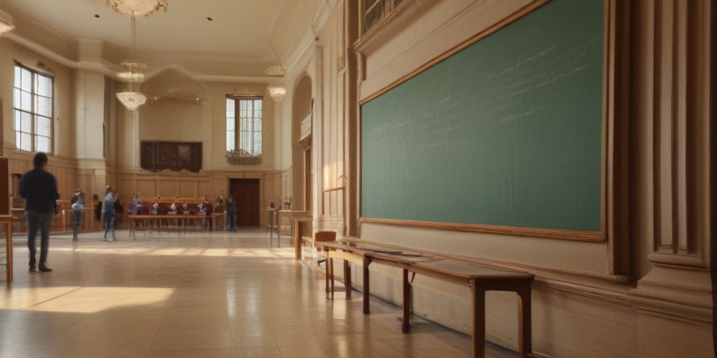 A Historic Classroom Setting with a Large Chalkboard and Students ...