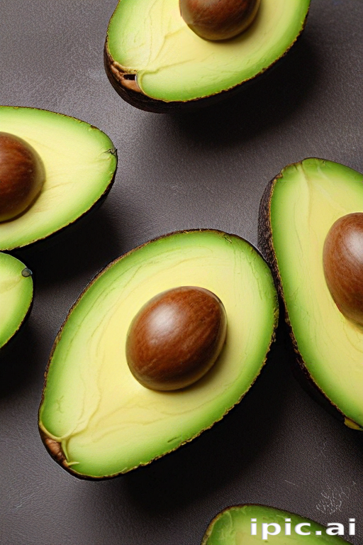 Freshly Sliced Avocados Displaying Their Creamy Green Flesh and Brown Pits.