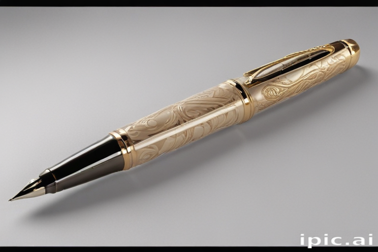 Elegant Fountain Pen with Intricate Design and Luxurious Gold Accents