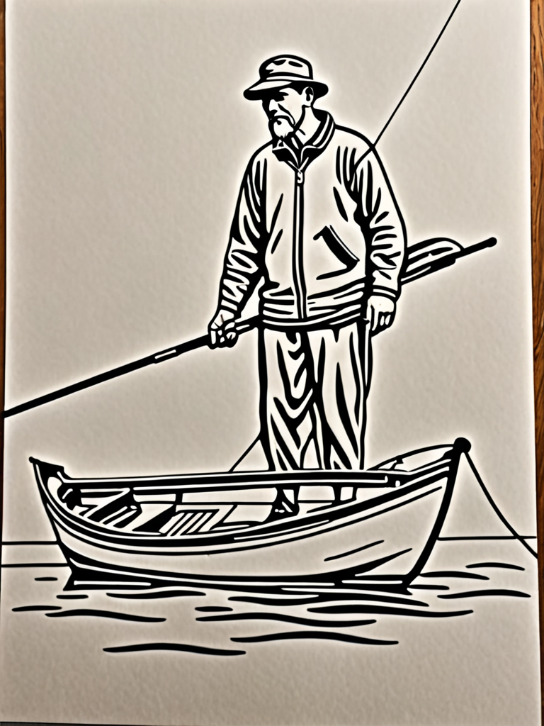 single line drawing of fisherman