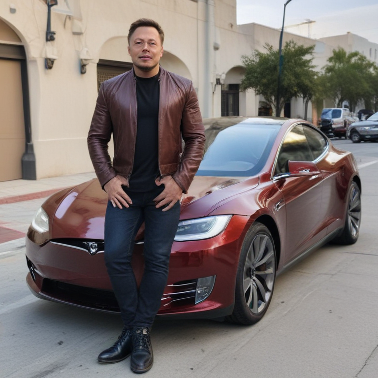 Dark skinned elon musk with tesla