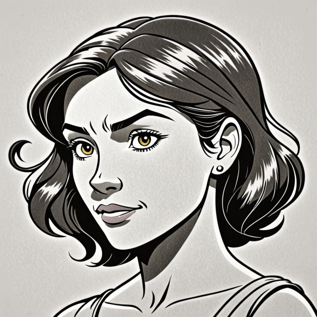 Jane Porter from cartoon Tarzan line art. Profile view.