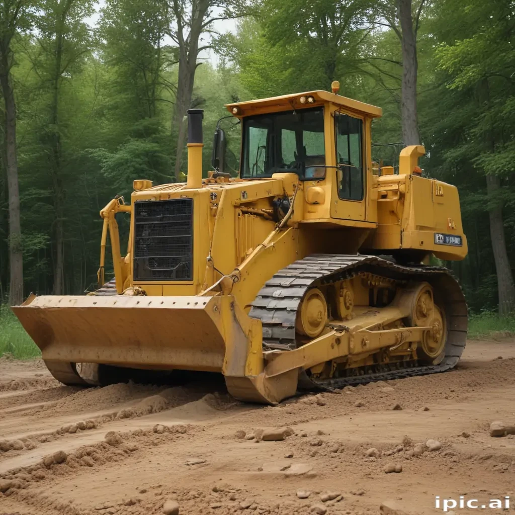 Powerful Yellow Bulldozer Working on a Construction Site in the Forest