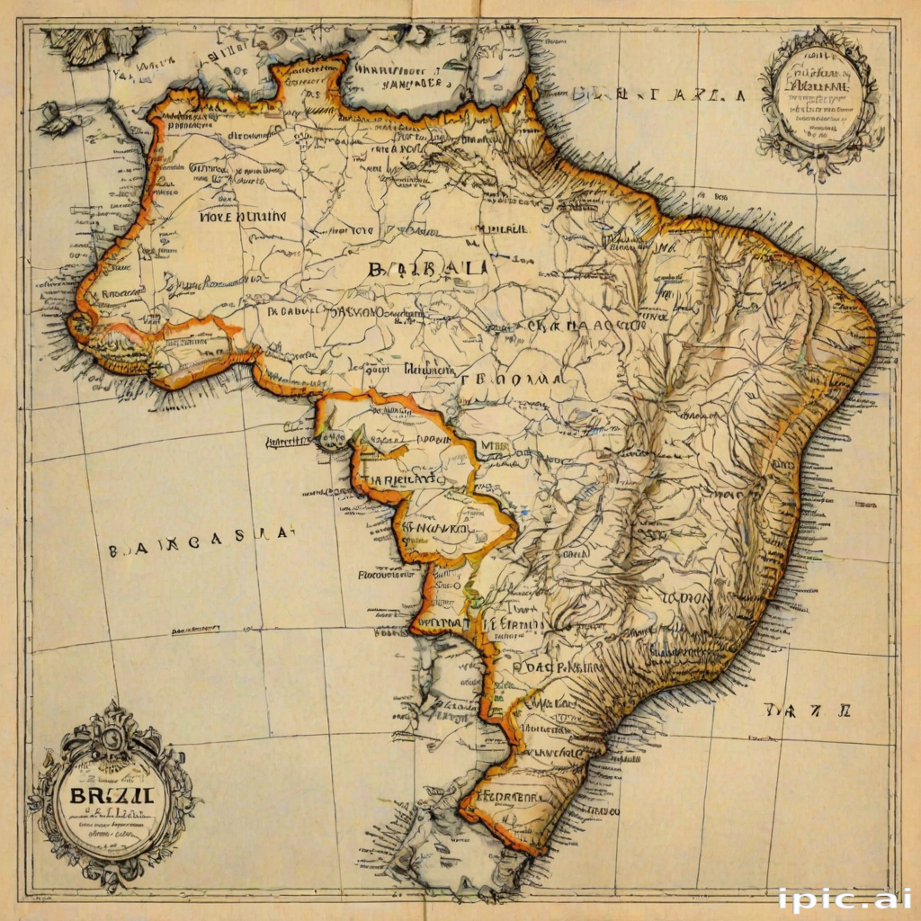 Detailed Historical Map of Brazil Highlighting Its Regions and ...