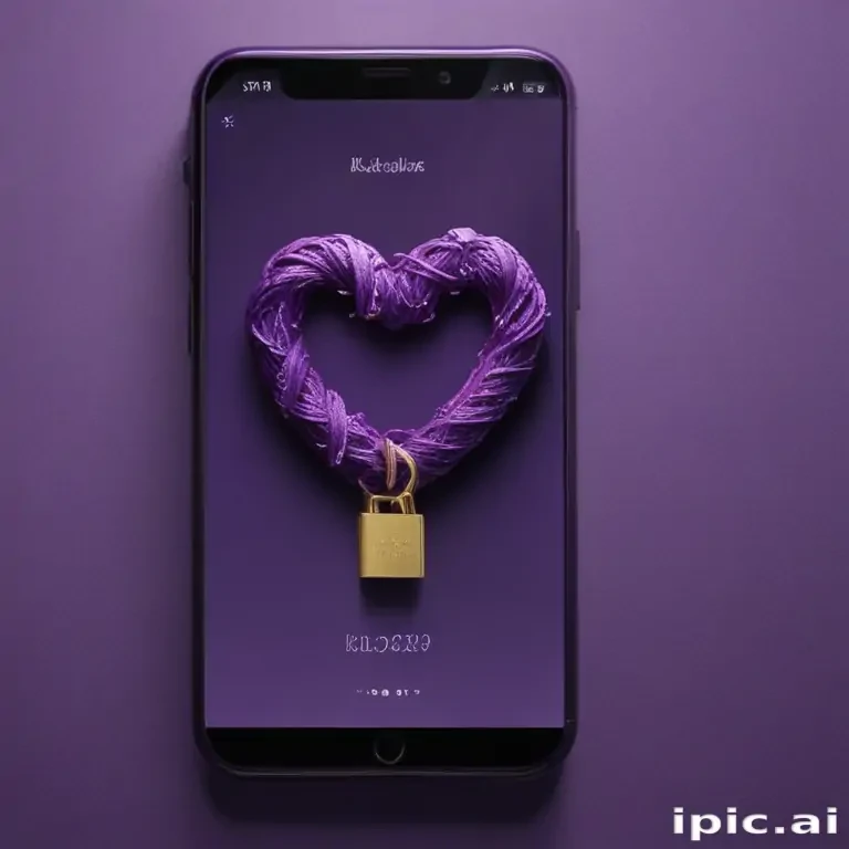 Purple Heart Shape Created with Twisted Rope and a Golden Padlock