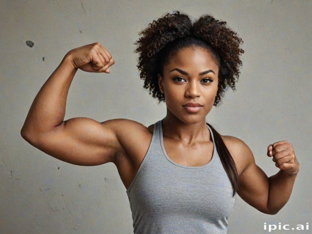 Empowered Woman Flexing Muscles, Showcasing Strength and Confidence in ...