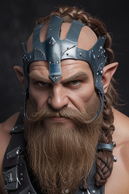 Dwarf Battlesmith, metal mask, muscles, braided beard, face covered