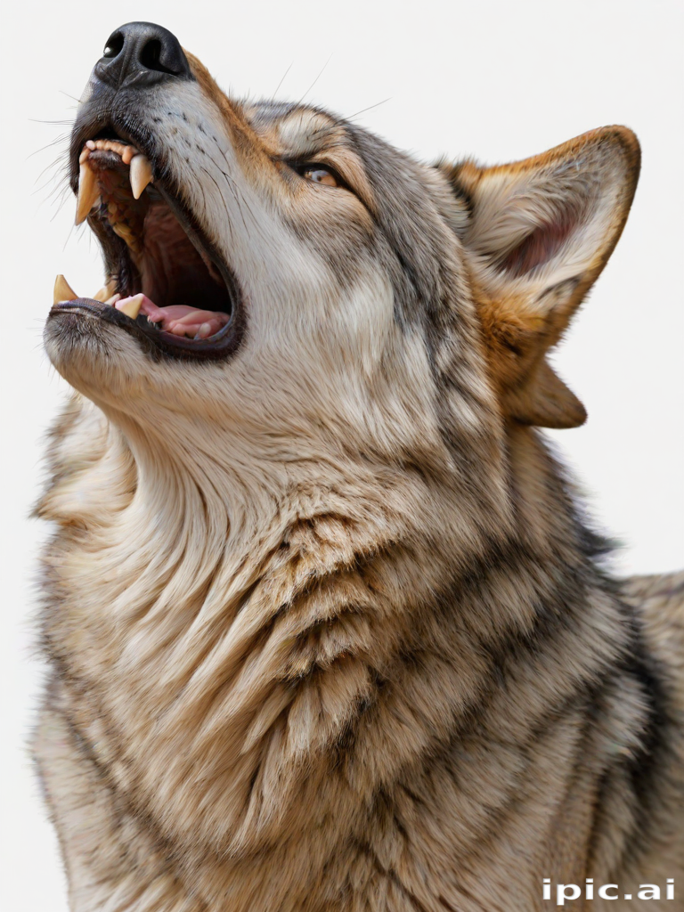 Majestic Wolf Howling with Intensity Against a Clear Background