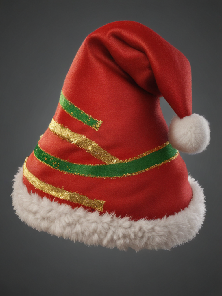 A Festive Christmas Hat Adorned with Colorful Stripes and Fluffy Trim.