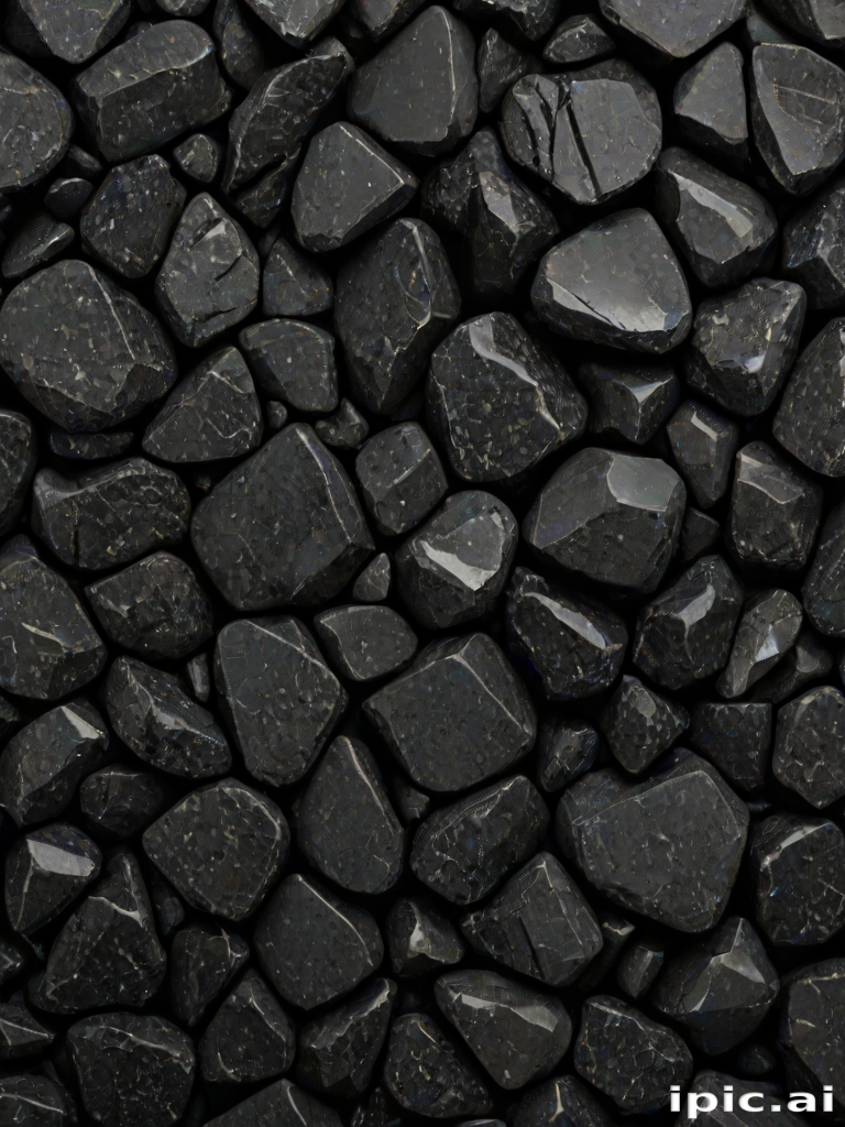 Close-Up of Varied Black Stones with Unique Shapes and Textures