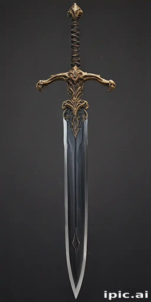 Exquisite Fantasy Sword with Intricate Design and Shimmering Blade Detail