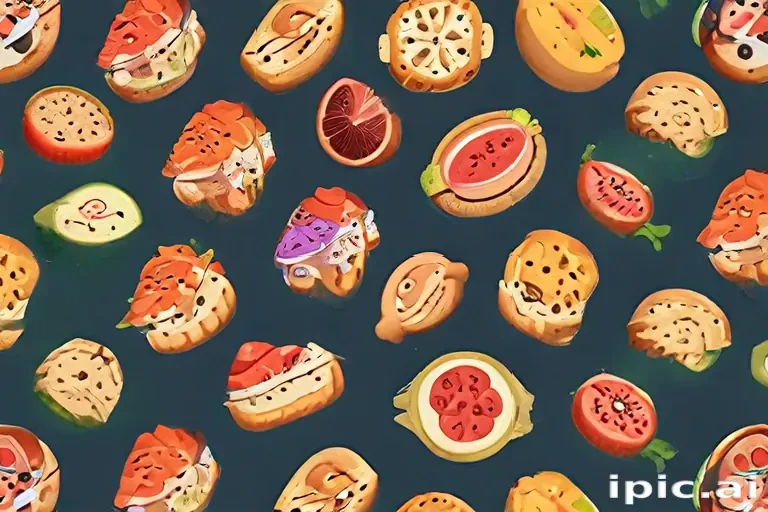 A Colorful Array of Delicious Food Items in a Fun Pattern Design