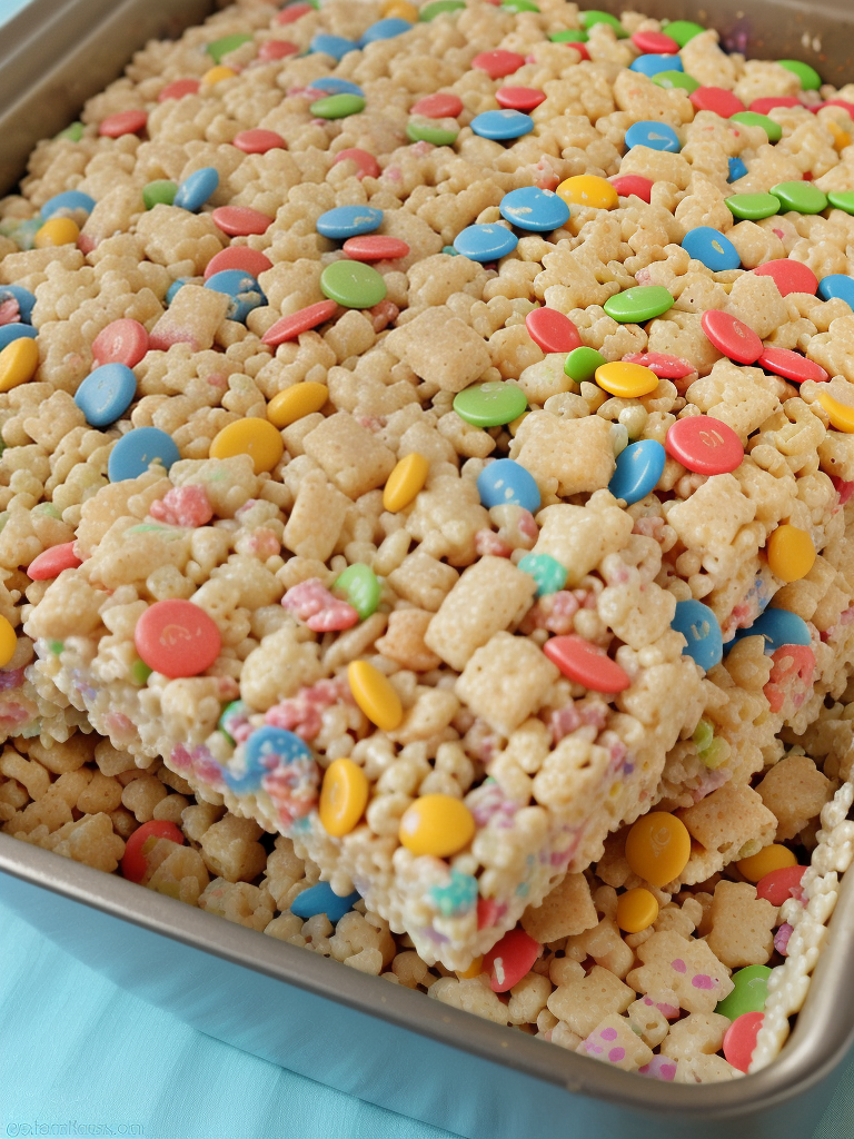 Deliciously Colorful Rice Cereal Treats Loaded with Sweet Candy Pieces.