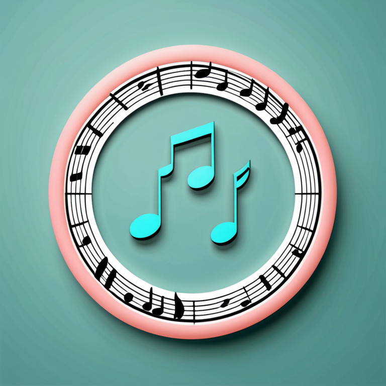 floating music notes, in a circular shape, frame break, pastel colour ...