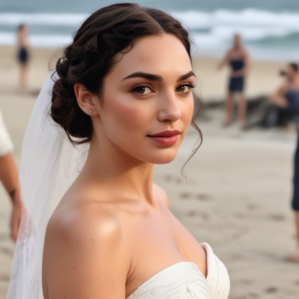 Gal gadot bride crowd beach men