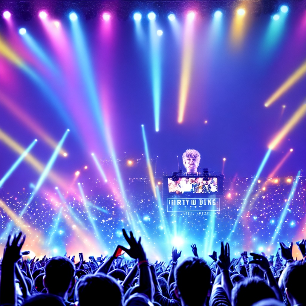 Party DJ in front of a crowd in an anime style