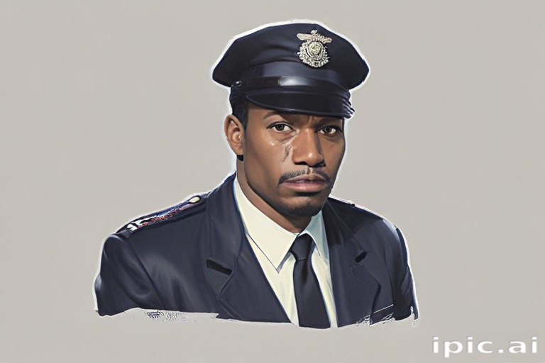 Portrait of a Determined Police Officer in Uniform with Serious Expression