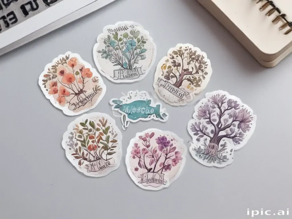 Colorful Collection of Artistic Stickers Featuring Various Tree and ...