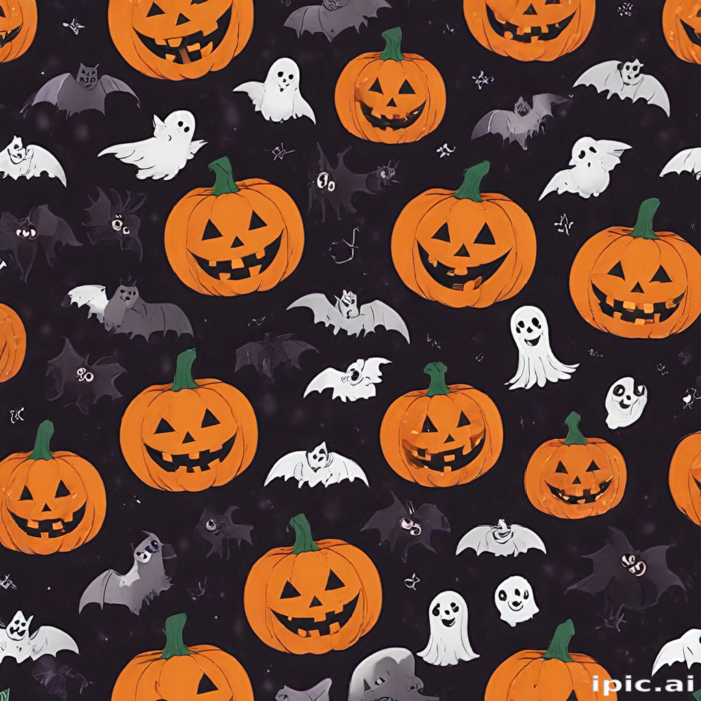 Spooky Halloween Pattern Featuring Pumpkins, Ghosts, Bats, and Friendly ...