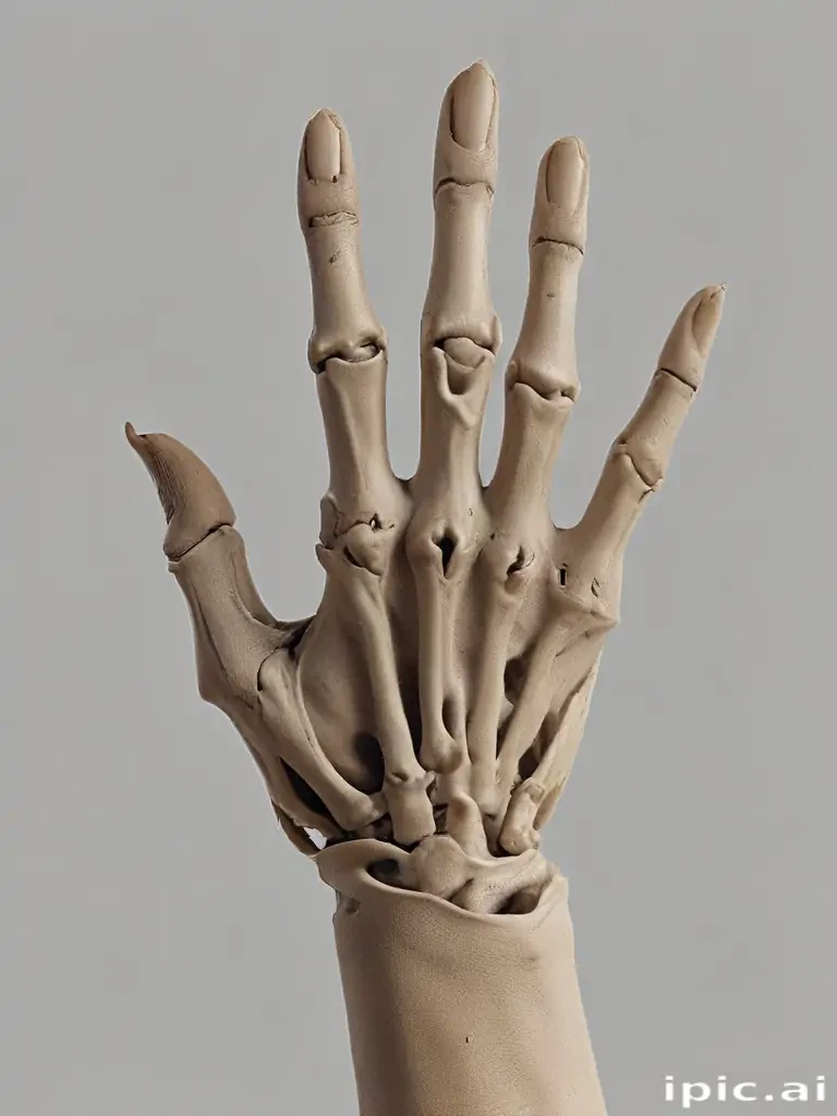 Detailed View of a Realistic Human Skeleton Hand Model Showing Anatomy