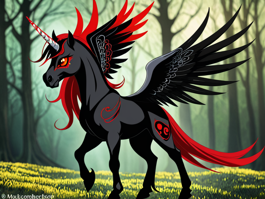 mlp pony necromancer mare dark alicorn with white markings on face red ...