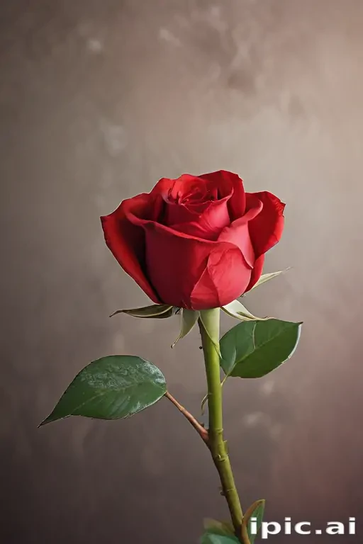 Beautiful Red Rose Standing Tall Against a Soft, Neutral Background