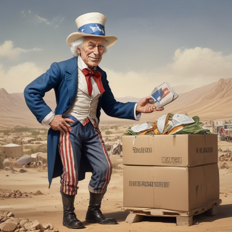 a cartoon of uncle sam from one hand seen supplying supplying military ...