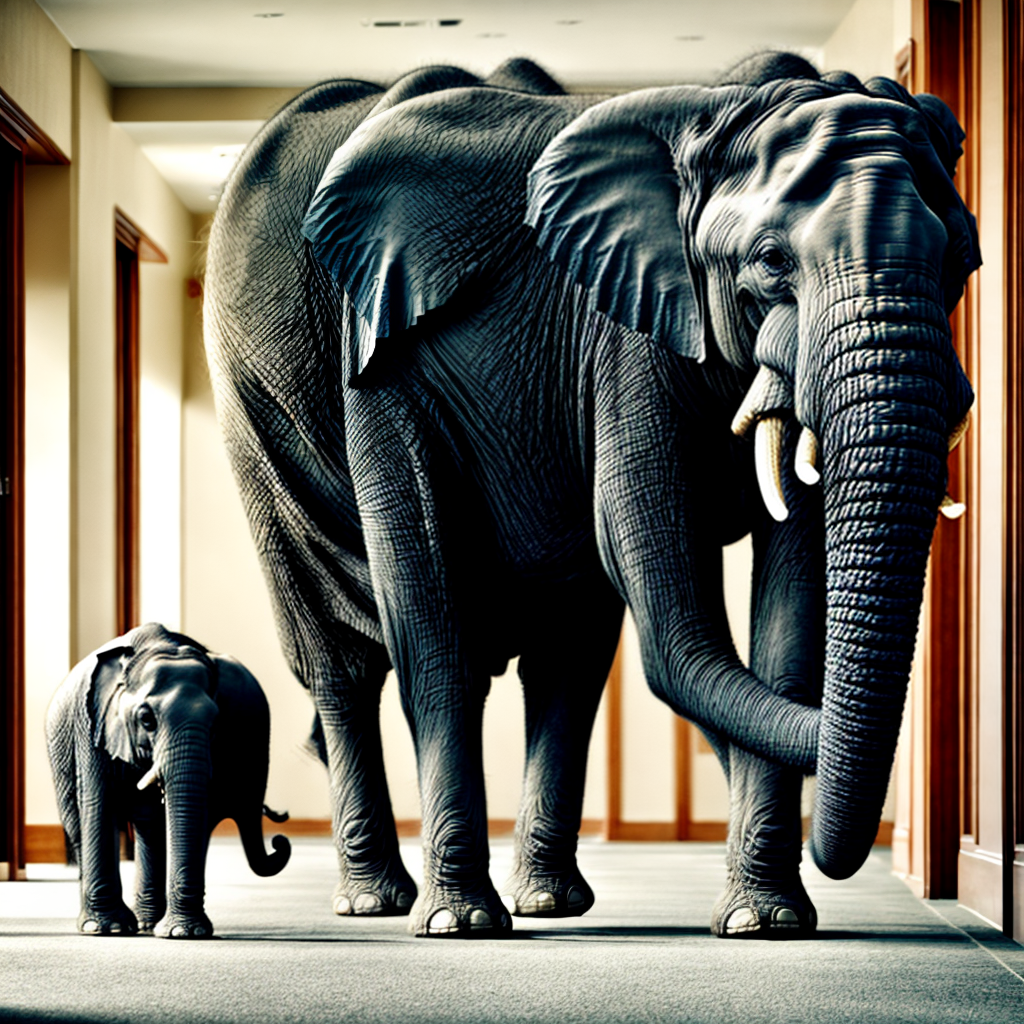 An elephant standing in the hotel