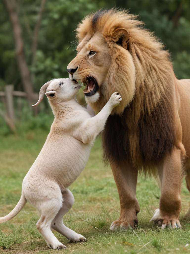 A goat defeating a lion