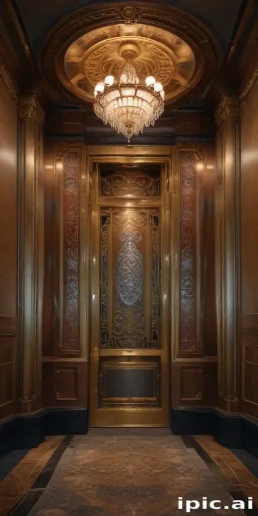 Elegant Vintage Elevator Interior Featuring Ornate Details and Crystal ...