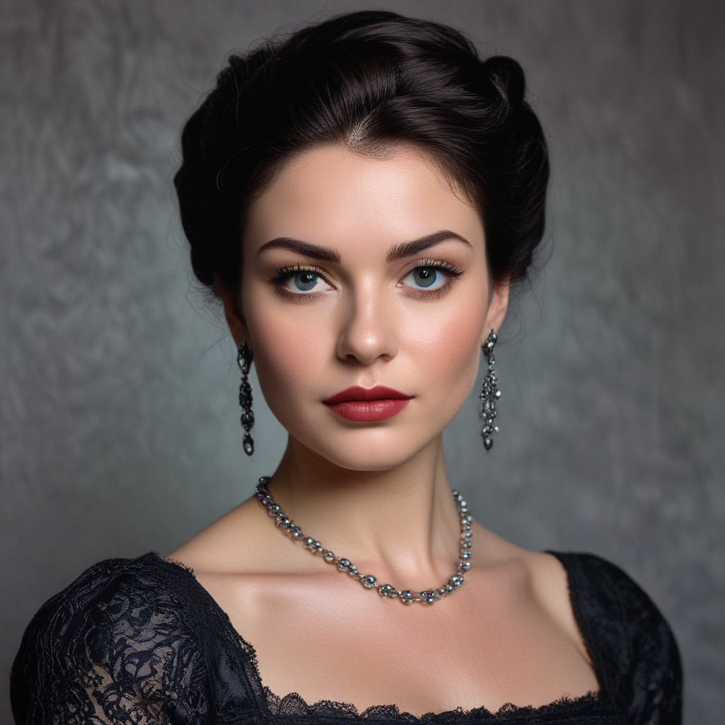 Tudor queen, light eyes, dark hair, pale, sharp features