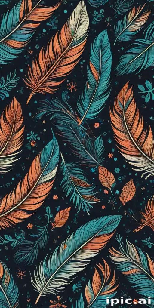 Vibrant Tropical Feathers and Floral Patterns Against a Dark Background
