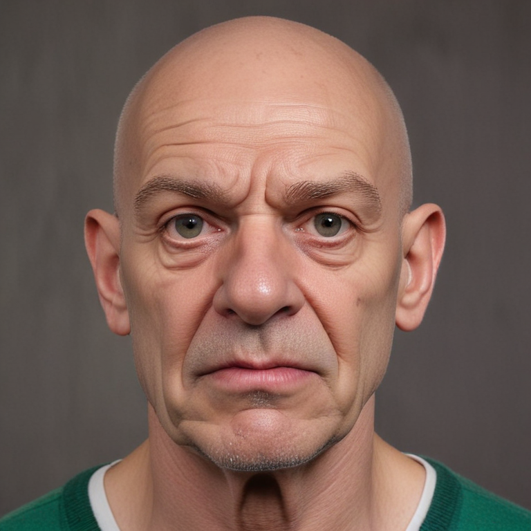 Short Angry Wrinkley Old Bald Man Circle Head