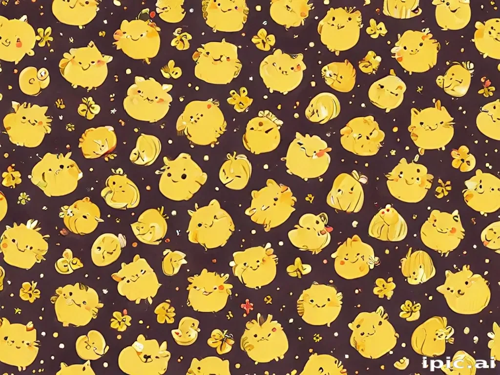 Charming Collection of Cute Yellow Creatures Amidst a Dark Background