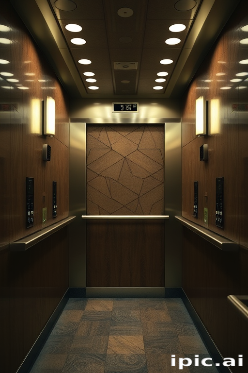 Modern Elevator Interior with Warm Lighting and Stylish Wood Paneling ...