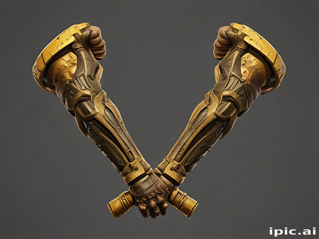 Intricately Designed Golden Arm Gauntlets with Detailed Patterns and ...
