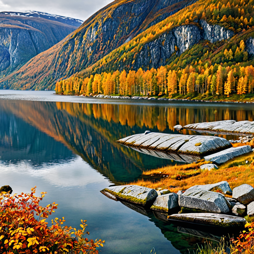 Nordic autumn fjord landscape
