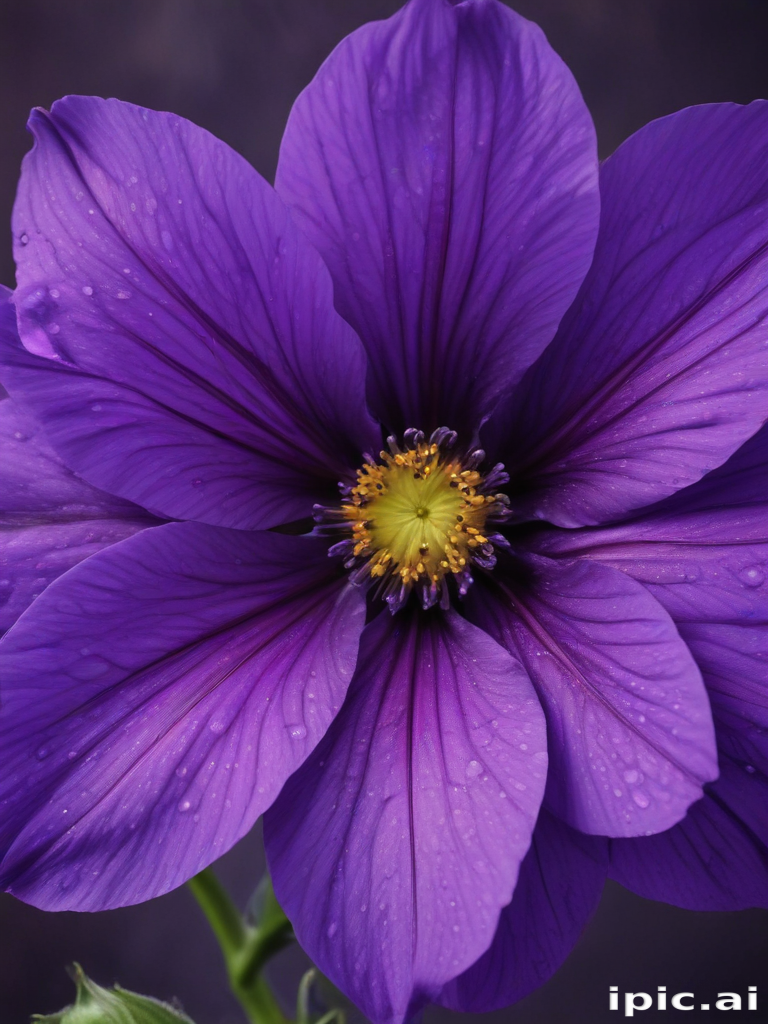 Stunning Close-Up of a Vibrant Purple Flower with Raindrops Glistening