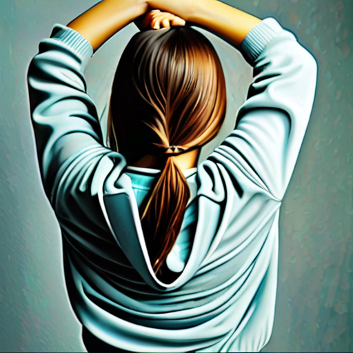 girl with arms out of sight, behind, behind back