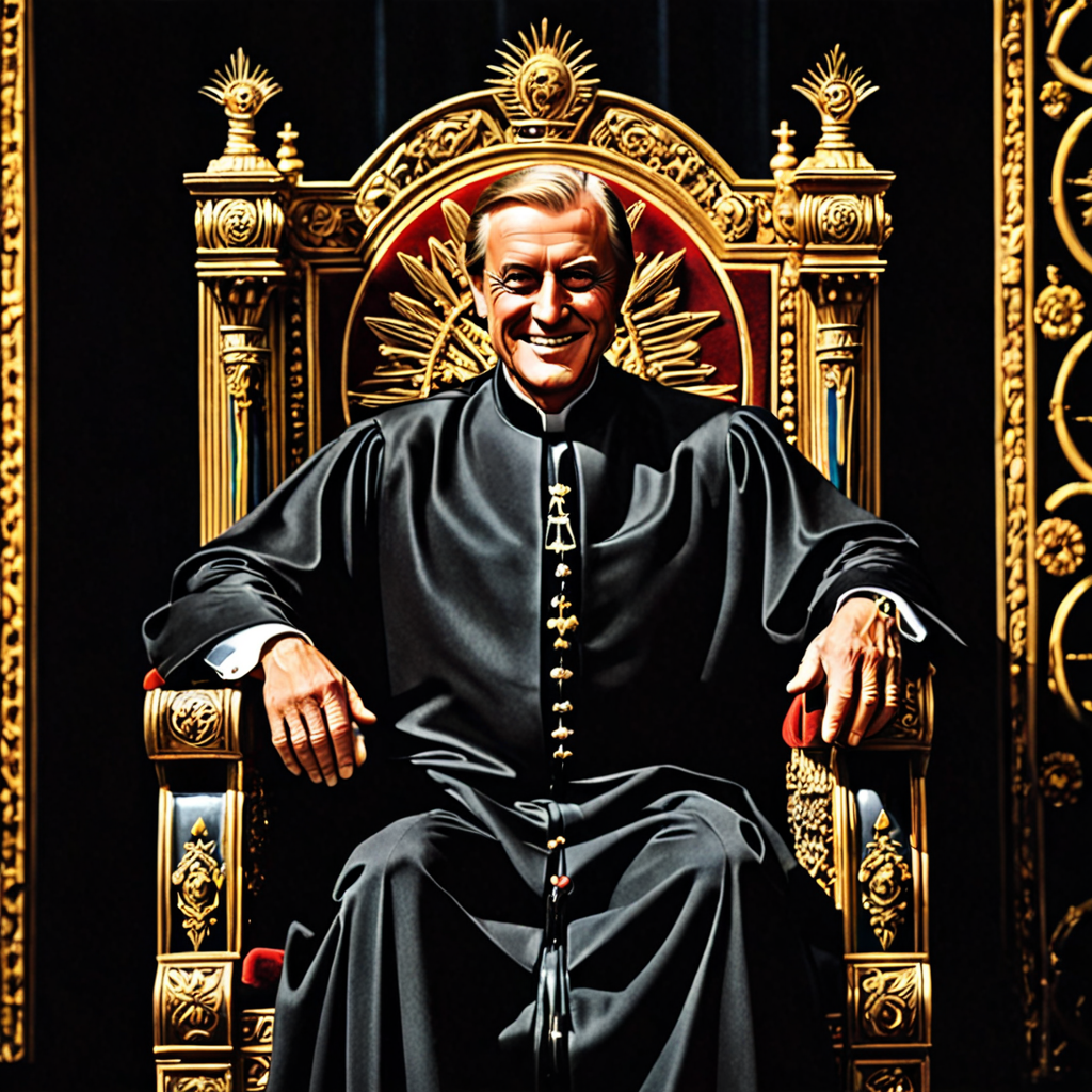 sadistic emperor smiling in the dark sitting on his throne